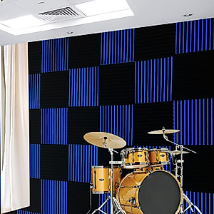 52 Pack 12 "X 12 "X1" Acoustic Panels Studio Soundproofing Foam, (24blue+24black')
