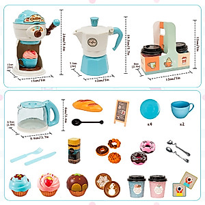 Tea Party Set for Little Girls, Coffee Maker Toy Pretend Role Play Ice Cream Maker Play Food Dessert Donuts Cup Cake Bread Kitchenware Play Kitchen Set for Kids (Tea Party Set)
