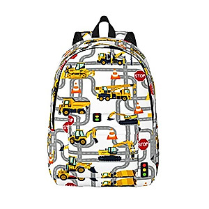 UMTRTLL Truck Car Canvas Backpack Cute Casual Backpacks Construction Pattern Bookbag Daypack Sports Travel Bag For Toddler Teen Boys Girls Men Gifts (Small)