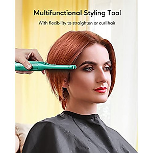 Wavytalk 3/10" Pencil Flat Iron for Short Hair, Edges and Touch-ups, Mini Flat Iron with Adjustable Temp & Anti-Pinch Design, Green