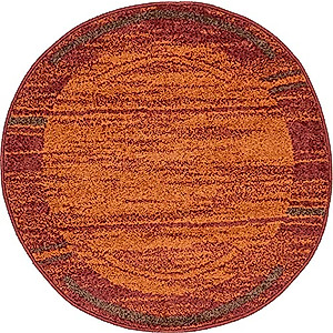 Unique Loom Autumn Collection Modern Contemporary Casual Abstract Area Rug, Round 3' 3 x 3' 3, Terracotta/Burgundy Border