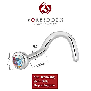 Forbidden Body Jewelry 18g Surgical Steel Press Fit Aurora Borealis 2.5mm CZ Crystal Nose Screw