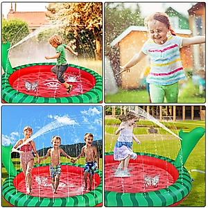 Aitbay Kids Sprinklers for Outside, 68'' Splash Pad for Toddlers and Baby Pool Water Toys Gifts for 3-12 Year Old Boys Girls, Summer Outdoor Sprinkler Pad Water Toys Fun for Children (Watermelon)