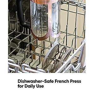 Veken French Press Coffee & Tea Maker, 304 Stainless Steel Heat Resistant Borosilicate Glass Coffee Press, Durable Easy Clean 100% BPA Free, 21oz, Copper