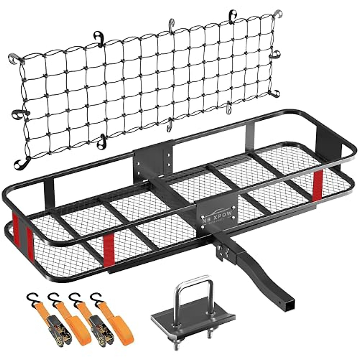 MKING Hitch Mount Cargo Carrier Folding Basket 60" X 20" X 6", 500 Lbs Capacity Tow Hitch Cargo Carrier with Net & Straps