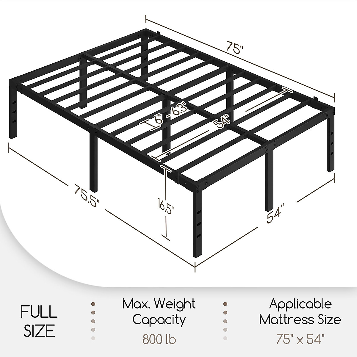 Yaheetech 16 Inch Full Bed Frames Heavy Duty Metal Platform Bed with Under Bed Storage, No Box Spring Needed, Easy Assembly, Sturdy Steel Slat Support, Black