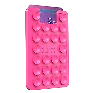 StickyGrippy Suction Phone Card Holder Mount, Phone Wallet, Silicon Adhesive Phone Accessory for iPhone and Android, Hands-Free Mirror Shower Phone Holder, TikTok Videos and Selfies (Pink)