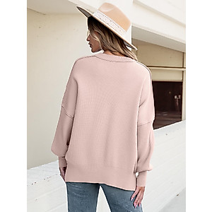ANRABESS Women Crewneck Batwing Long Sleeve 2024 Fall Oversized Side Slit Ribbed Knit Pullover Sweaters Top Cozy Outfits Pink Small