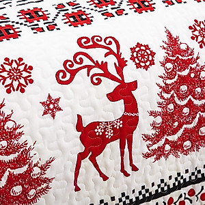 DJY Christmas Quilt Set King, Xmas Tree Elks Printed Quilt Coverlet for All Season Rustic Christmas Bedding Quilt with 2 Pillow Shams Christmas Microfiber Bedspread Set for Kids Teens 90"x104"