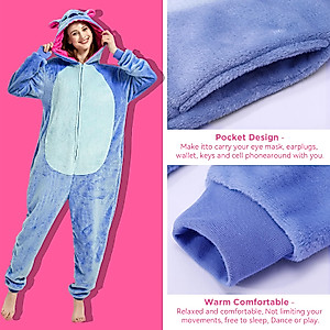 Yemnut Snug Fit Adult Unisex Onesie Cosplay Costume，One Piece Pajama Halloween Homewear Suit for Women and Men (X-Large, Blue Stitch)