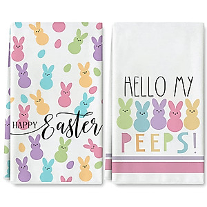 Lingtoolator Easter Kitchen Towel Easter Cartoon Rabbit Bunny Dish Towel 18 x 28 Inch Hand Drying Tea Towel for Spring Holiday Cooking Baking Cleaning, 18 x 28 Inch, 2 Pack