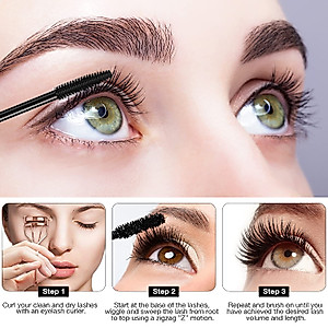 2 Pack Mascara Black Volume and Length Lasting All Day, 4D Silk Fiber Lash Mascara, Waterproof Mascara Lengthening No Clumping, No Smudging & Easy to Remove