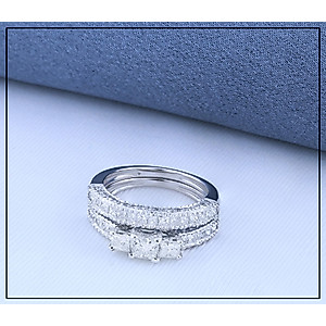 Dazzlingrock Collection 1.75 Carat (Cttw) 14k Princess and Round Diamond Women 3 Stone Engagement Ring Set 1 3/4 CT, White Gold, Size 6.5