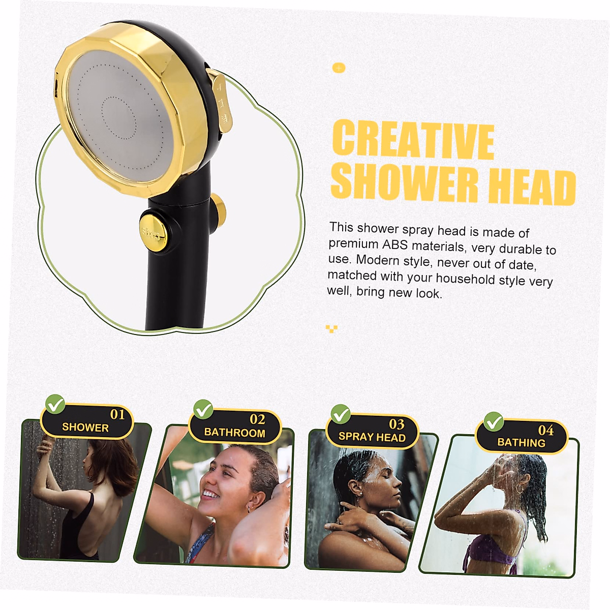 Veemoon Shower Head Plastic Showering Spray Head Water Removable Showerhead Spa Accessories Shower Spray Head Massage Accessories Pressurized Shower Sprayer Shower Abs Handheld