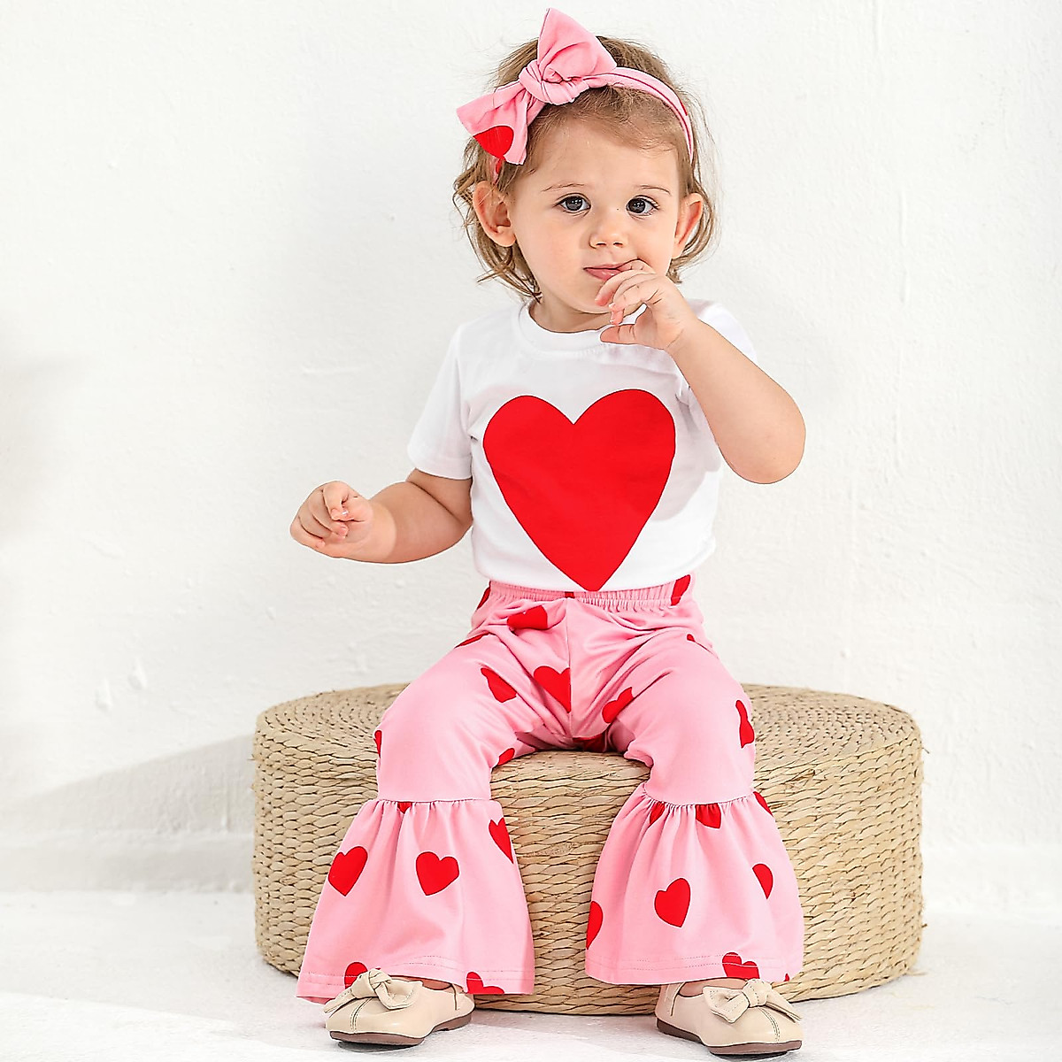 SYNPOS Baby Girls Outfits Valentine's Unique Love Heart T-Shirt Long Pants Set Adorable Gifts for Girls Little Kids 3-4 Years