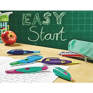 STABILO EASYbirdy Ergonomic School Fountain Pen for Left-Handed People with Beginner Nib A Sky Blue/Grass Green Single Pen with Cartridge