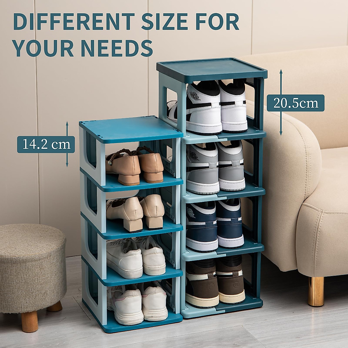 HAIXIN Shoe Rack Organizer, 5 Tier Collapsible Shoe Storage Cabinet Entryway, Sneaker Rack for Men, Sturdy Wide Shoe Stand, Free Standing Shoe Racks for Bedroom, Closet, Garage(Dark & Light Blue)