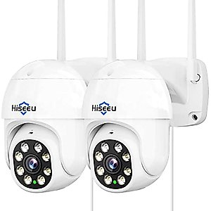 Hiseeu 2Pcs 5MP Security Camera PTZ Wireless Cameras Two Way Vioice Surveillance Camera Full Color Night Vision, IP66 Waterproof 24/7 Record for Outdoor Home Security Compatible Alexa