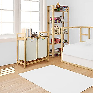 Bellzacasa Bamboo Laundry Hamper Shelf 2 Section Hamper Laundry Basket Bamboo Laundry Organizer with 2 Removable Beige Liner Bag For Bathroom Living Room Bedroom