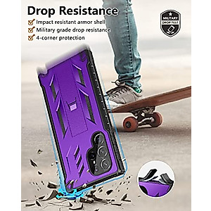 FNTCASE for Samsung Galaxy S22 Ultra Case: Built-in Screen Protector & Kickstand Full-Body Dual Layer Rugged Military Grade Shockproof Protection Heavy Duty Protective Phone Cover 5G-Purple