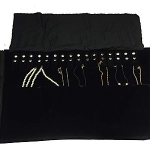 Vinerstar Jewelry Roll Bag for Holding Necklace Bracelet Ring,Jewelry Organizer 16 Hook Velvet Black