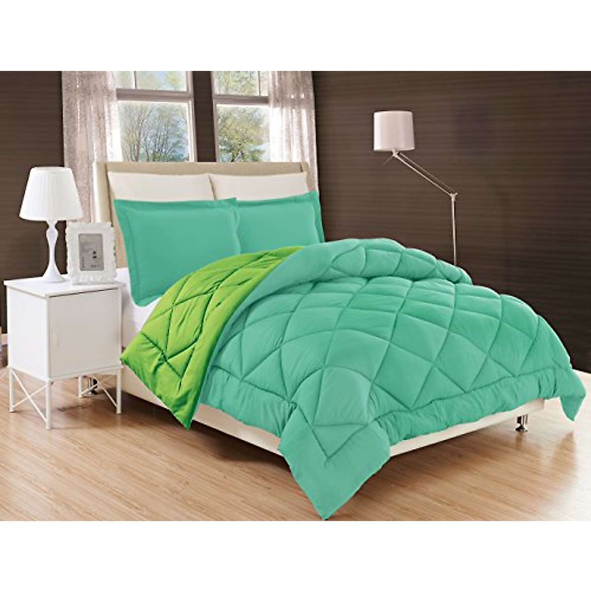 Elegant Comfort All Season Comforter and Year Round Medium Weight Super Soft Down Alternative Reversible 2-Piece Comforter Set, Twin/Twin XL, Aqua/Lime