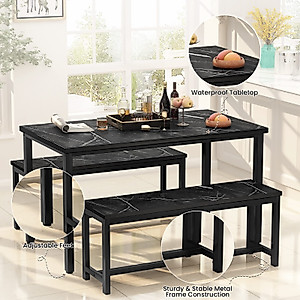 AWQM Modern Black Dining Table Set with Benches, 47.2" L x 28.74" W x 28.74" H, Ideal for Small Spaces