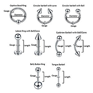 Xpircn 120PCS Piercing Jewelry Kit Piercing Needles Stainless Steel Acrylic 14G 16G Nose Septum Horseshoe Lip Tongue Eyebrow Tragus Belly Tongue Nipple Barbell Rings Tool Kit