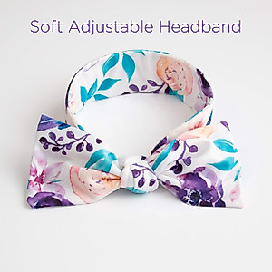 Baby Swaddle Blanket Newborn Girl Swaddle and Headband Newborn Swaddle Set Swaddle Blankets Girl Baby Girl Swaddle Blankets with Headband Newborn Receiving Blanket Headband Set Purple Flowers