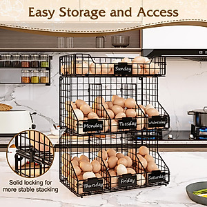 X-cosrack Fresh Egg Holder Countertop, 3 Tier Egg Rack with 4 Dividers to Separate Eggs for A Week, Stackable Wire Baskets for Storing Fresh Eggs, Large Egg Dispenser for Countertop/Wall-Mounted