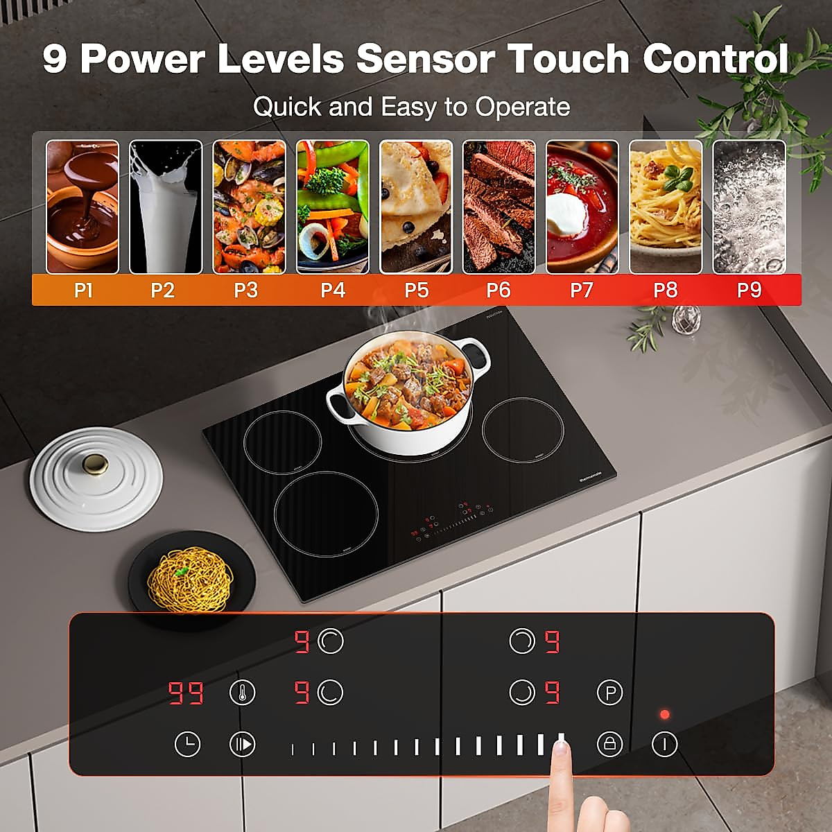 thermomate 30 Inch Induction Cooktop, 6500W Built in Induction Stove Top with 4 Boost Burner, ETL & FCC Certified Electric Cooktop, 9 Heating Level, Timer & Child Lock, Sensor Touch, 240V