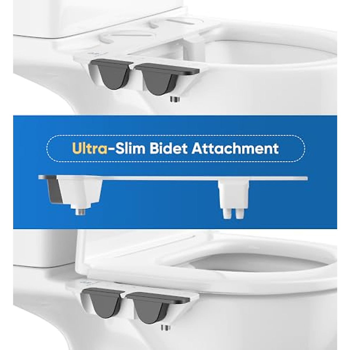 Ultra-Slim 3-in1 Bidet, Self-Cleaning, Posterior&Feminine Wash-(Retractable Dual Nozzles), Non-Electric Bidet Attachment for Toilet Seat, Adjustable Fresh Cold Water Pressure, Stainless Steel Inlet