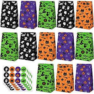 MCPINKY 54PCS Halloween Treat Bags, Candy Treat Bags Goodie Bags with Stickers Paper Gift Bags for Kids Party Favors Supplies