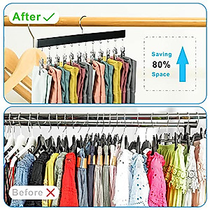 Pant Organizer for Closet, Knaive 2 Pack Pants Hangers Space Saving with 24 Strong Grip Clips Holds Leggings/Jeans/Hats/Wigs, Closet Organizer and Storage, Black Wood Hanger for Women Gift