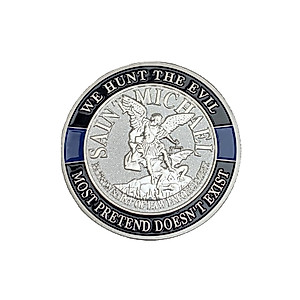 Saint Michael Patron Saint of Law Enforcement Challenge Coin The Thin Blue Line Silver Plated Coins