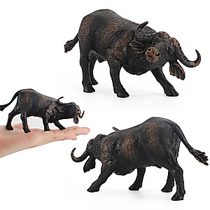 3 Pcs African Safari Bull Action Figure Toy, Realistic Buffalo Figurines Collection Playset Preschool Science Educational Learn Cognitive Props，