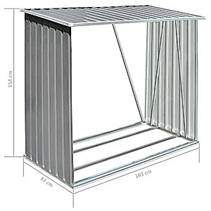 vidaXL Grey Galvanised Steel Wooden Storage Shed Garden Patio Log Holder