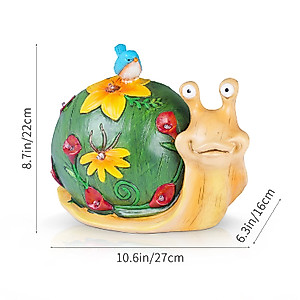 Garden Statue Snail Figurine Solar Powered LED Lights Resin Animal Sculpture for Home Cafe Restaurant Office Indoor Outdoor Decorations Patio Lawn Yard Art Ornaments 10 x 8.5 Inch