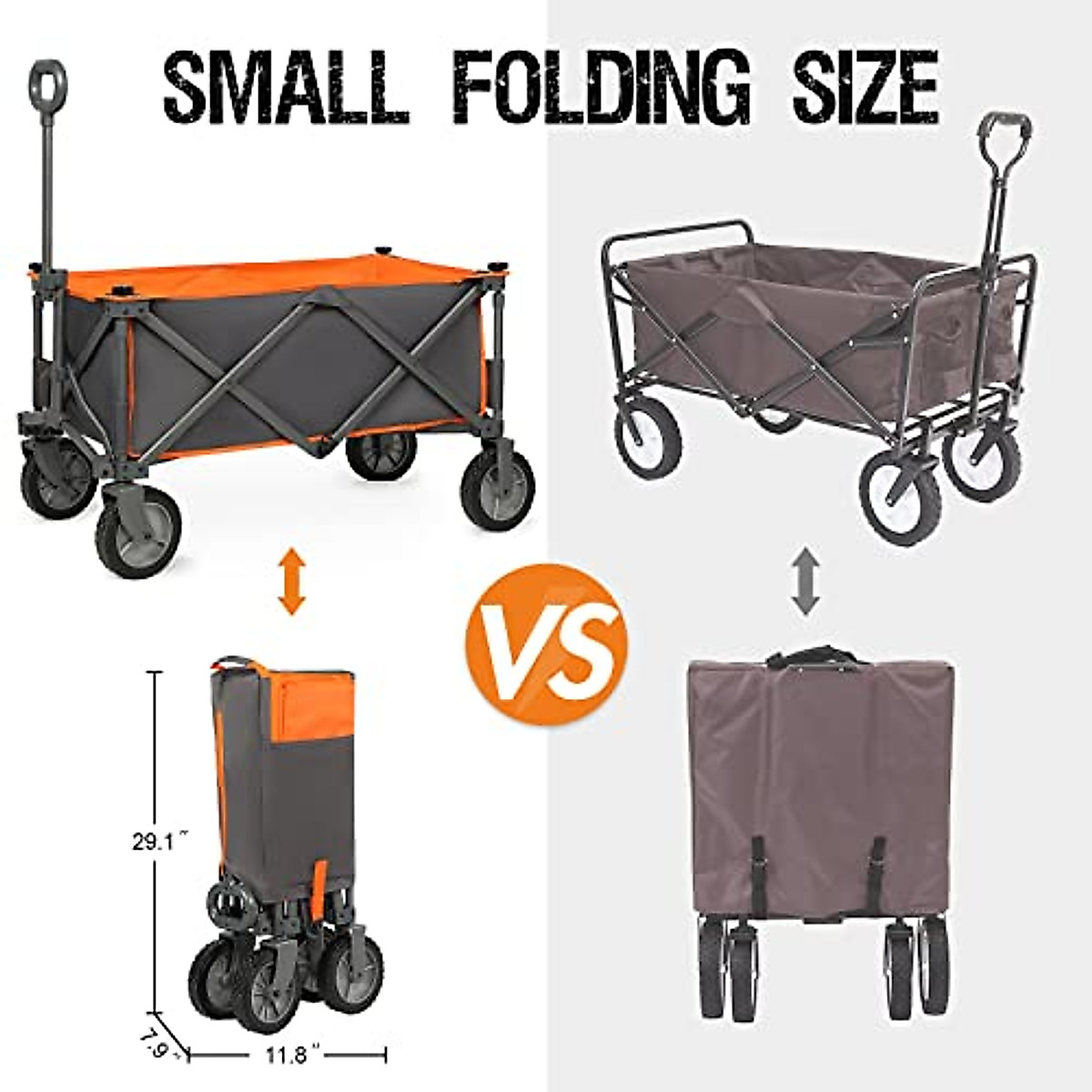 PORTAL Collapsible Folding Wagon Utility Cart Foldable Heavy Duty All Terrain Wagon for Outdoor, Camping, Beach, Garden, Grocery, Orange