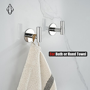JQK Self Adhesive Towel Hook Chrome, No Drill Stick on Coat Robe Clothes Wall Hook for Bathroom Kitchen Garage 2 Pack, 304 Stainless Steel Polished Steel, ATH110-CH-P2