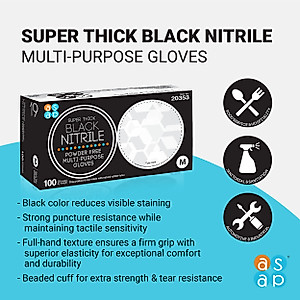 ASAP Thick Nitrile Gloves - 6 Mil Powder Free Latex Free Black Nitrile Gloves - Disposable, Food Safe, Multipurpose Gloves