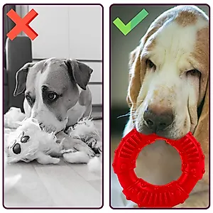 SIMENA Heavy Duty Dog Chew Toy, Natural Teething Toy for Medium Breeds, Tough Durable Chewy Toy, Teeth Cleaning Tough Dog Toys (Ring, Red)