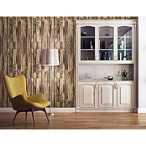 CiCiwind Peel and Stick Wallpaper Brown Wood Contact Paper Removable Self Adhesive Wallpaper Shiplap Vintage Wood Grain Wallpaper for Bedroom Bathroom Kitchen Cabinet 17.7" X 78.7"