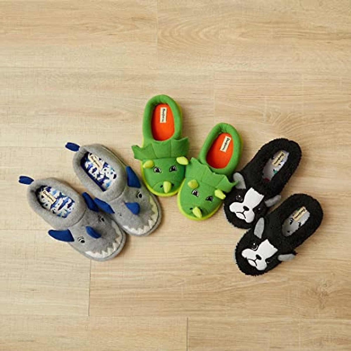 Dearfoams Easter Basket Stuffers Gifts for Kids Washable Animal Critter Slippers, Green Dinosaur, 4-5 Big Kid