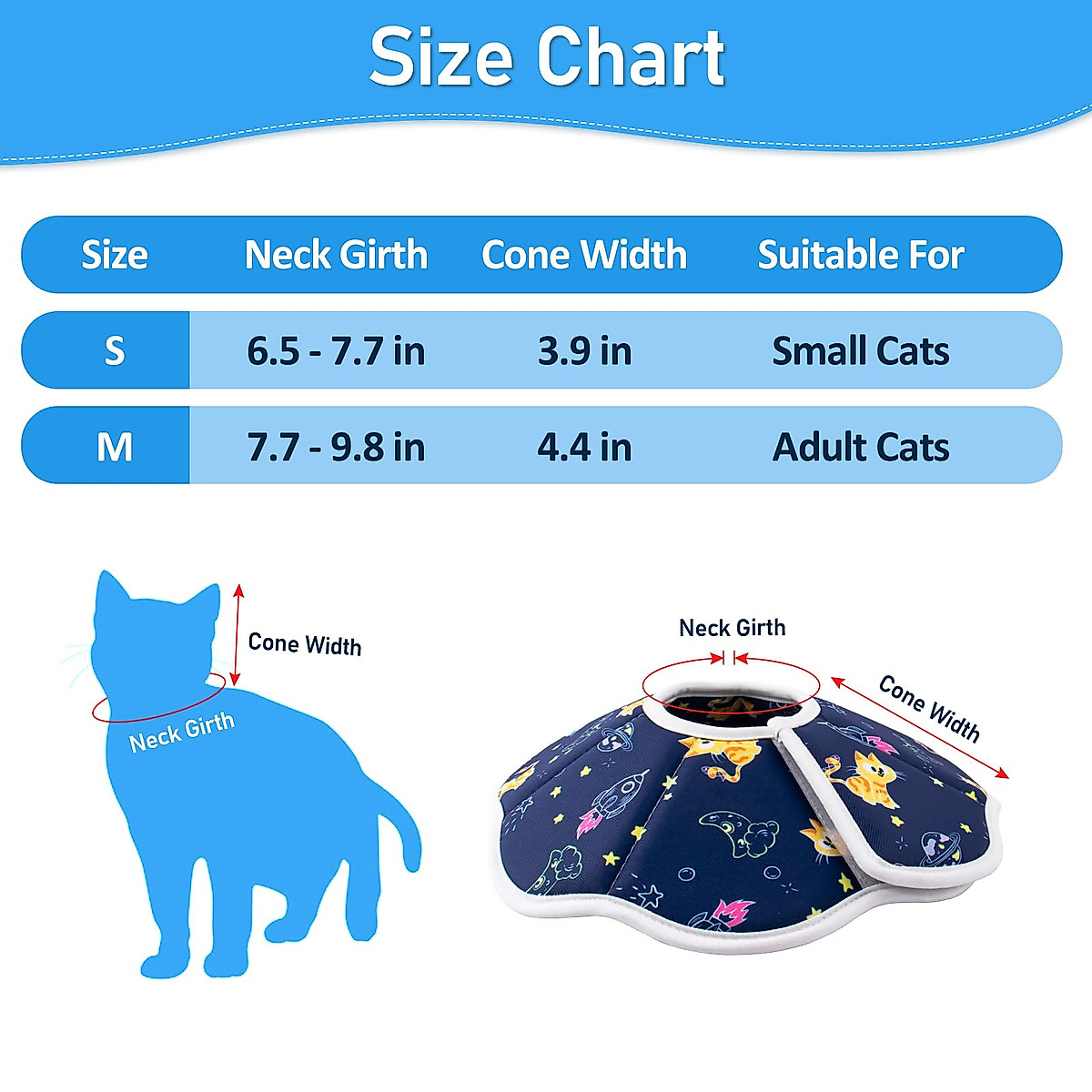Cat Cone Collar Soft Cone for Cats Cat Recovery Collar, Adjustable Pet Cone Cat Cones to Stop Licking Wounds, Anti Scratch Cat Spray Elizabethan Collar Cone for Cats Kitten Cat E Collar After Surgery