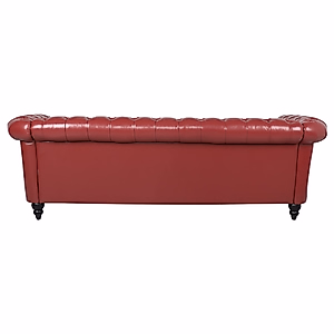 LEVNARY Chesterfield Sofa, Classic Tufted Upholstered Leather Couch, Modern 3 Seater Couch Furniture with Tufted Back for Living Room Office (Wine Red)
