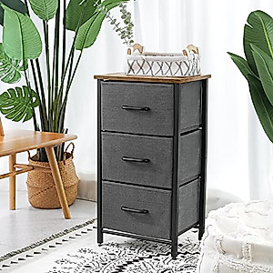 Yoobure Nightstand with 3 Fabric Drawers, Dresser for Bedroom Storage Drawer Tower, Small End Table Bedside Furniture Dressers & Chests Organizer Unit for Closet Hallway Entryway Office College Dorm