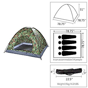 3-4 Person Camping Tent Waterproof Pop-Up Outdoor Sports Tent with Carrying Bag UV Protect Sun Shelter Army Camouflage Print for Outdoor Travel Picnic Hiking Climbing Fishing