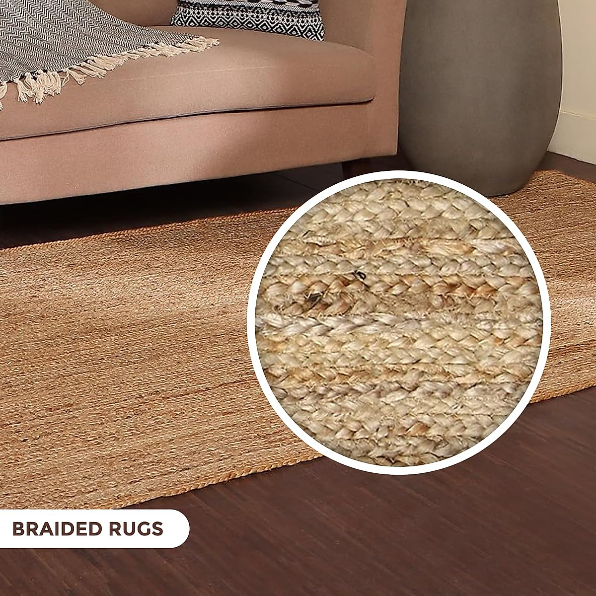 REDEARTH Rectangular Area Rug - Hand Woven Braided 100% Natural Jute - Artisan Made Boho Jute Rugs for Bedroom - Kitchen - Living Room - Farmhouse - Aesthetic Home Decor (8'x10' - Natural)