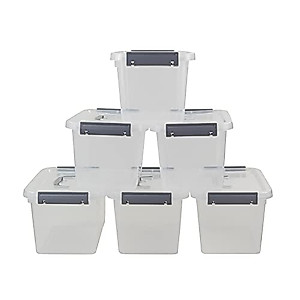 Nesmilers 6 Packs Plastic Storage Boxes, Small Clear Bins with Lids, 6 Liter